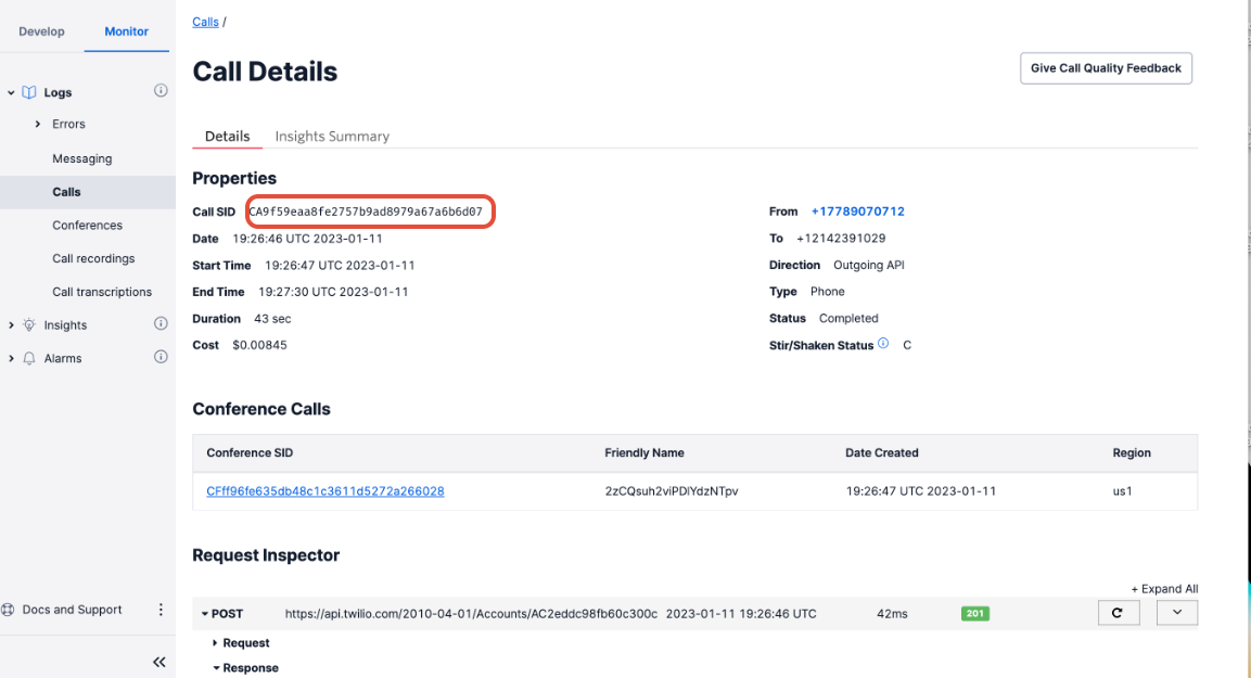 How to check logs for a specific Call in Twilio – Knowledge Base