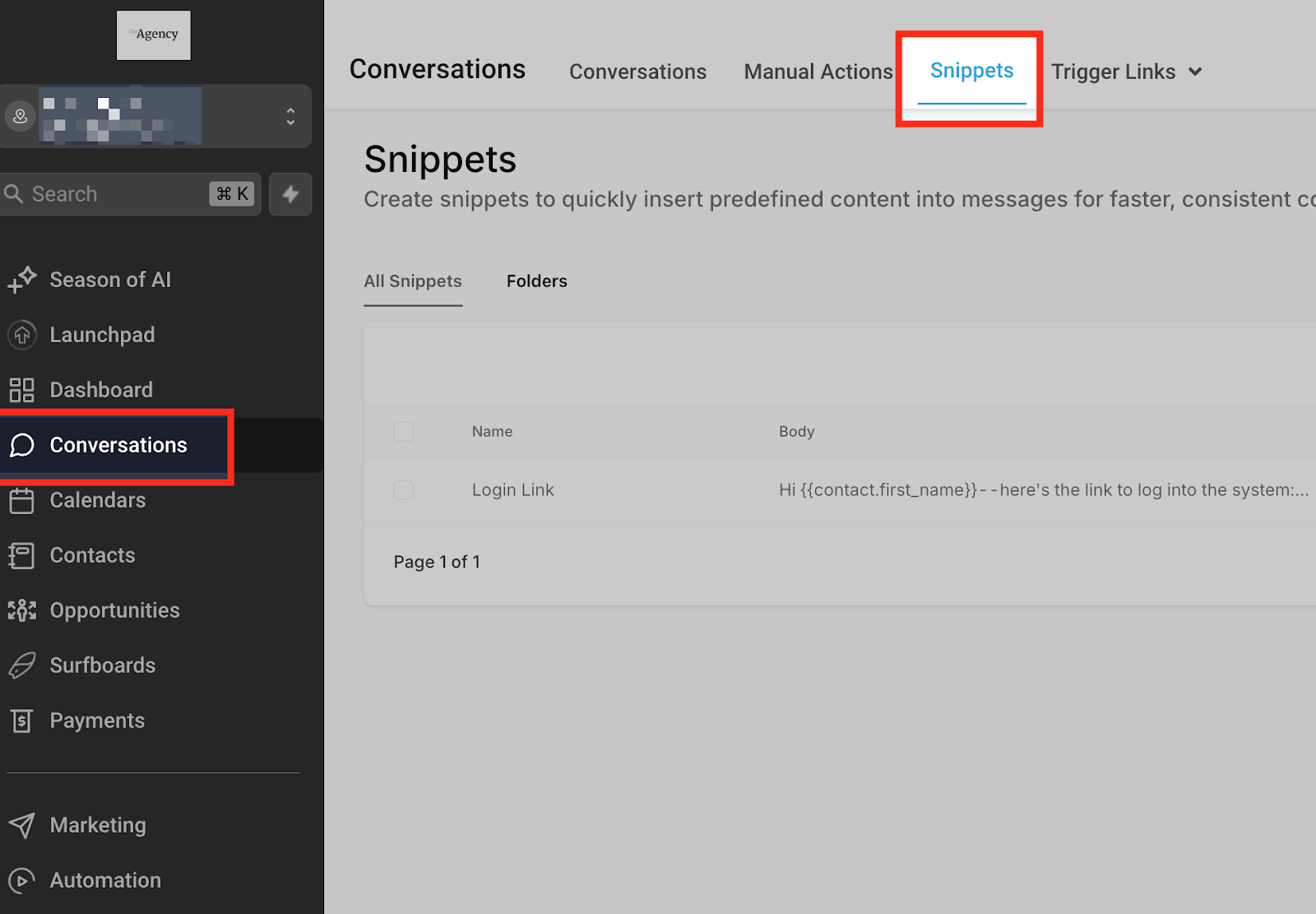 Conversations - Snippets – Knowledge Base