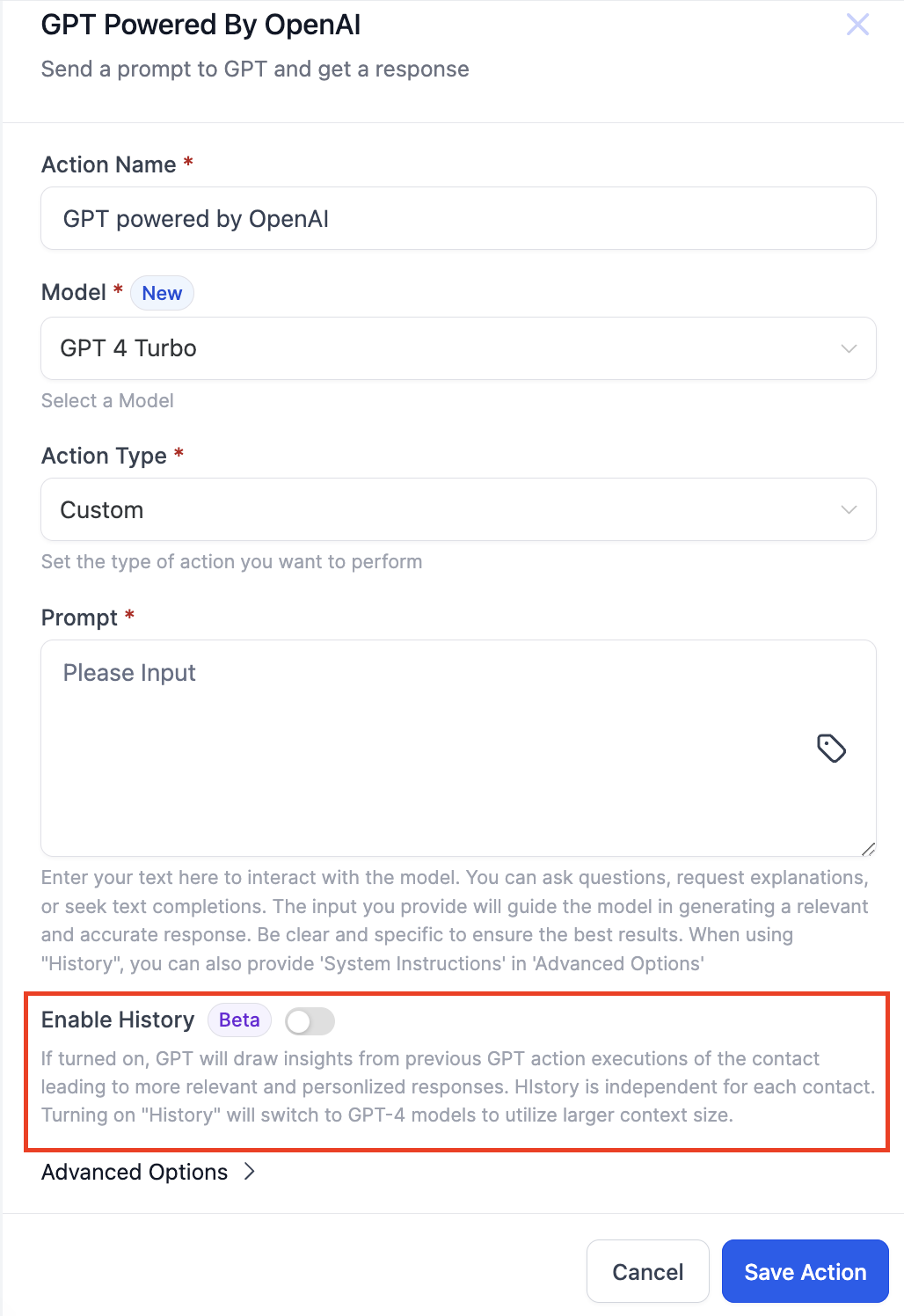 Workflow Action - GPT History – Knowledge Base