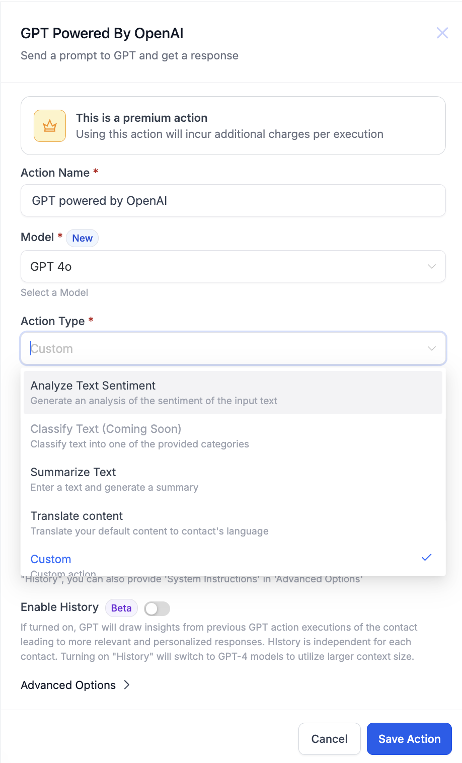 Workflow Action - GPT Powered by OpenAI – Knowledge Base